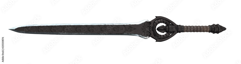 Fantasy longsword with large guard on an isolated white background. 3d ...