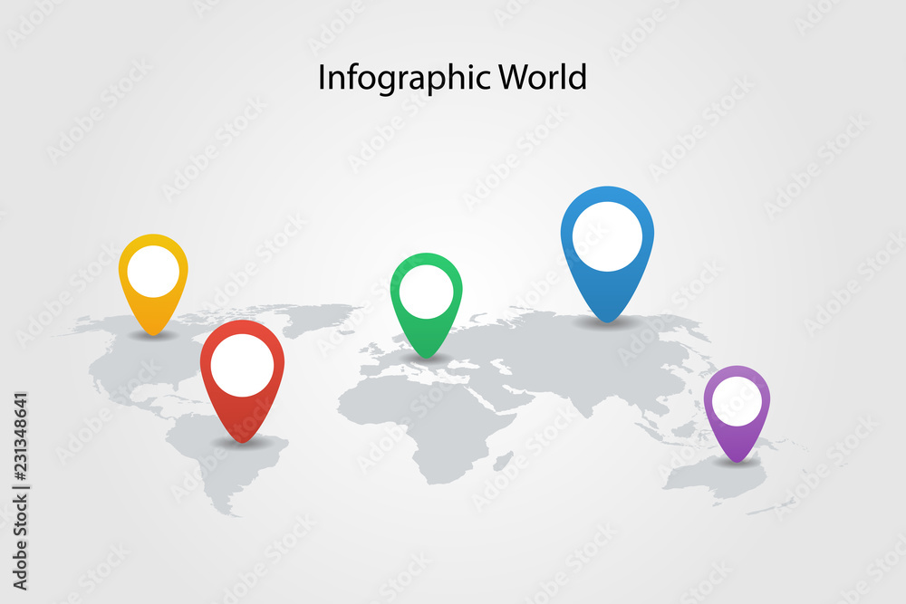 infographic country world map, international world flags, continents ...