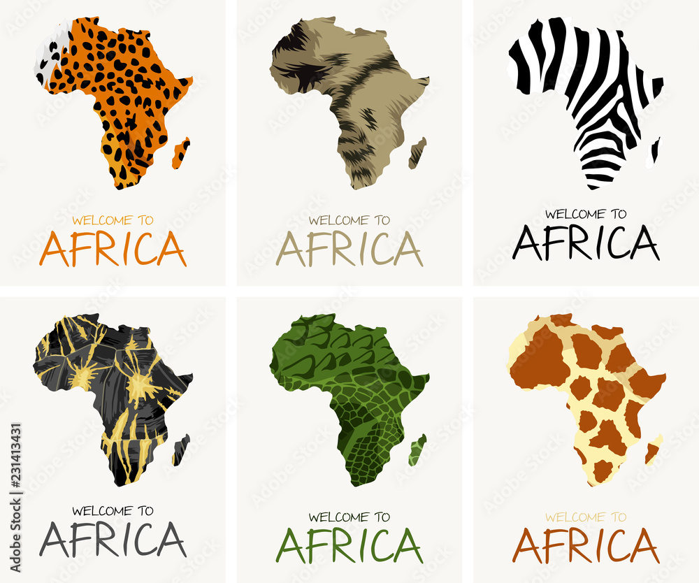 vector set with african textures map illustration - cheetah, radiated ...