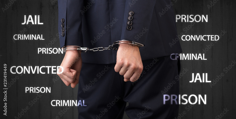 Jail convicted prison criminal labels with close handcuffed man Stock ...