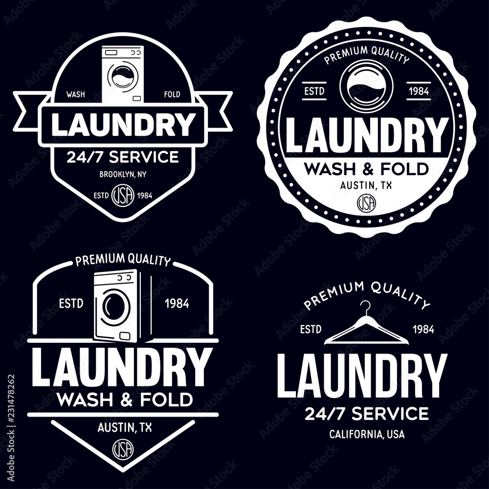 Set of labels or logos for laundry service. Vector emblems and design ...