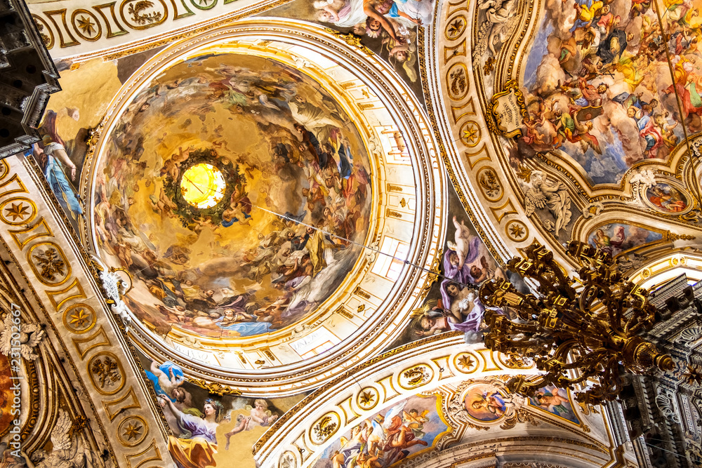 Palermo, Italy April, 2018: Interiors, frescoes and architectural ...