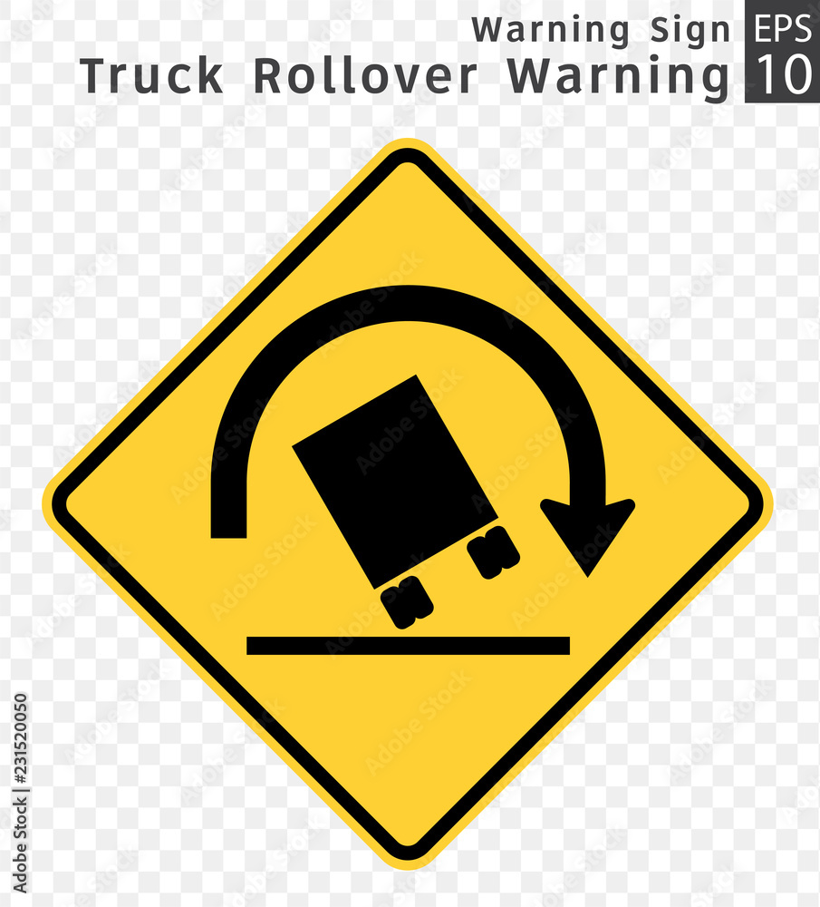 Road Sign. Warning. Truck rollover warning. Vector Illustration on ...