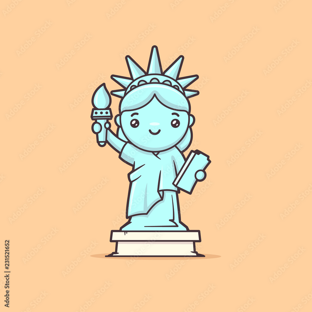 Cute kawaii Statue of Liberty vector cartoon illustration Stock Vector ...