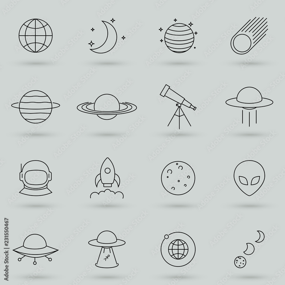 Simple Set of Space Related Vector Line Icons. Contains such Icons as ...