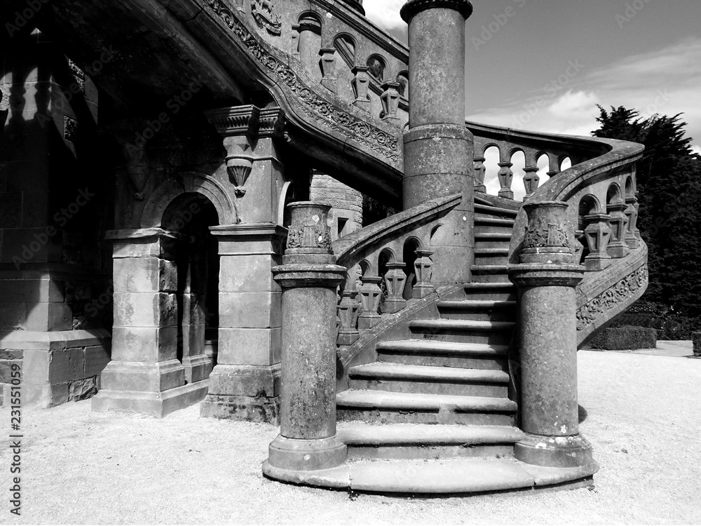 Belfast Castle Stairs. Black and white photograph of stairs leading to ...