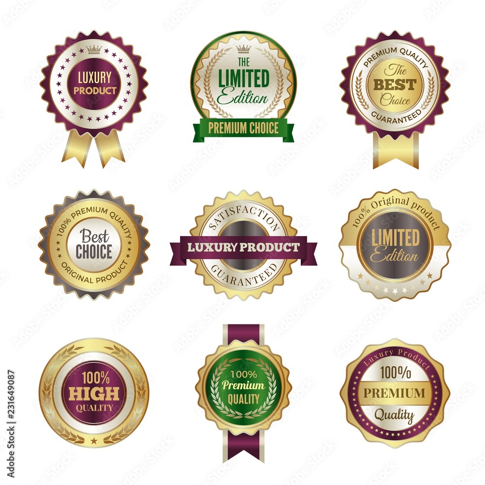 Vetor Luxury premium badges. High quality golden crown best choice ...
