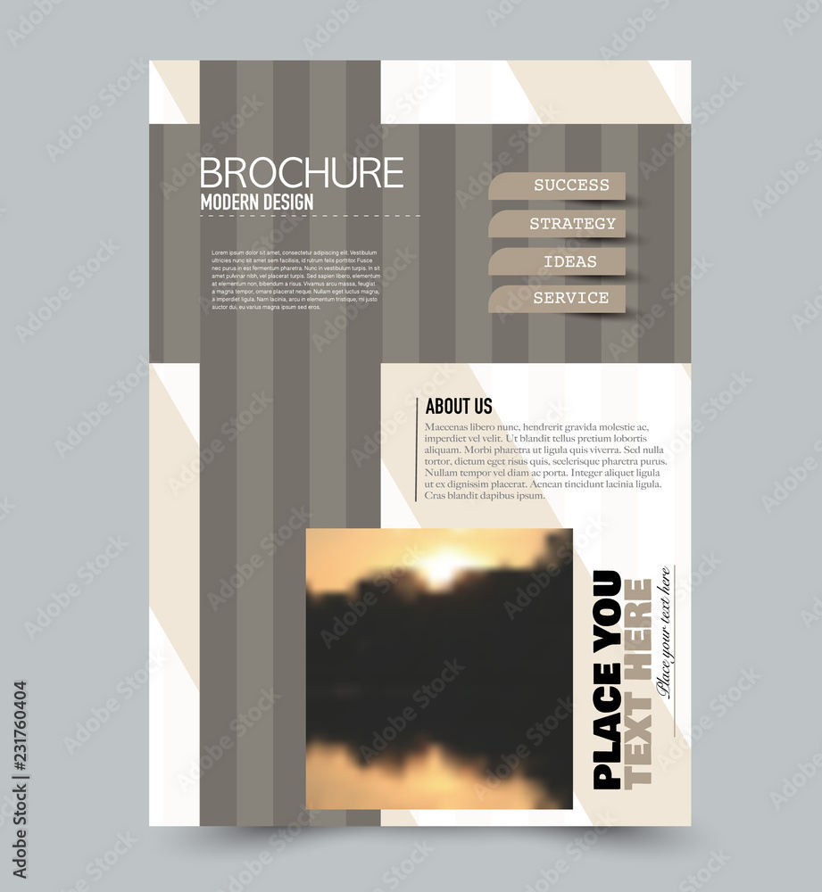 Vetor Brown flyer design template with built in images. Brochure for ...