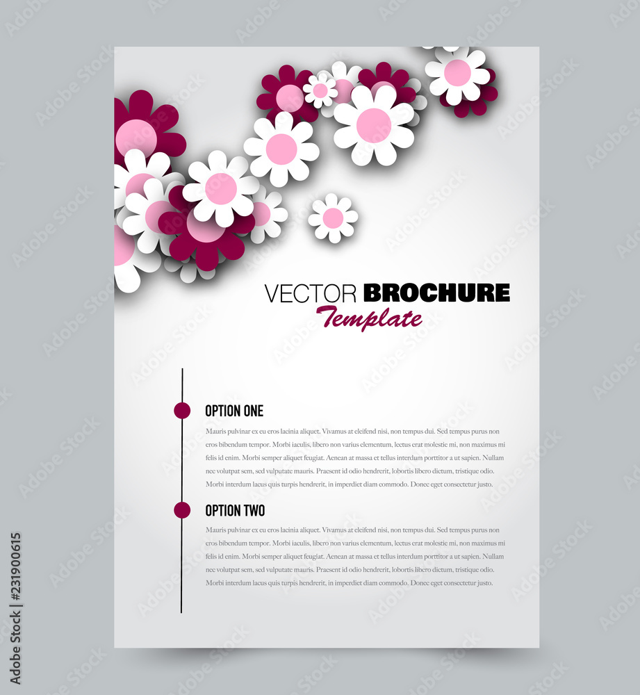 Pink flyer design template. Summer and spring flowers background ...