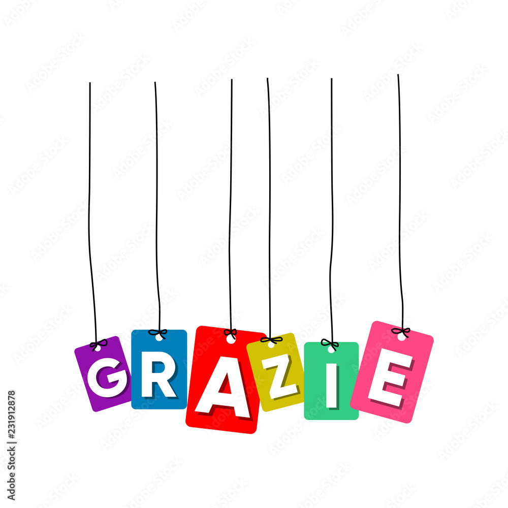 Thank you in Italia hanging words vector, colourful vector, grazie ...