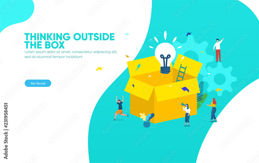 Think outside the box vector illustration concept, people think ...