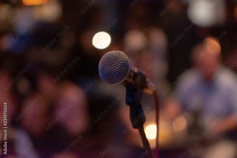 Photo Stock Microphone on a stage waiting for a singer to come to stage ...