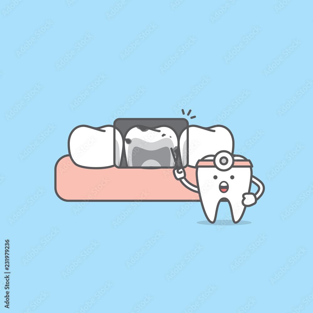 X-ray with Tooth characters (bad condition) illustration vector on blue ...