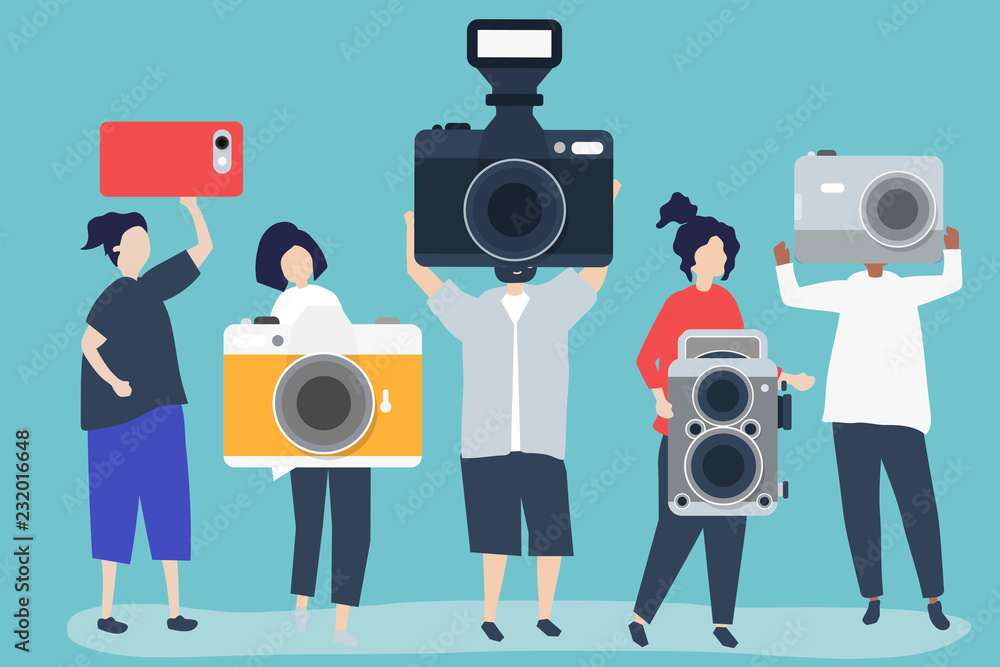 Character illustration of photographers with cameras Stock Vector ...