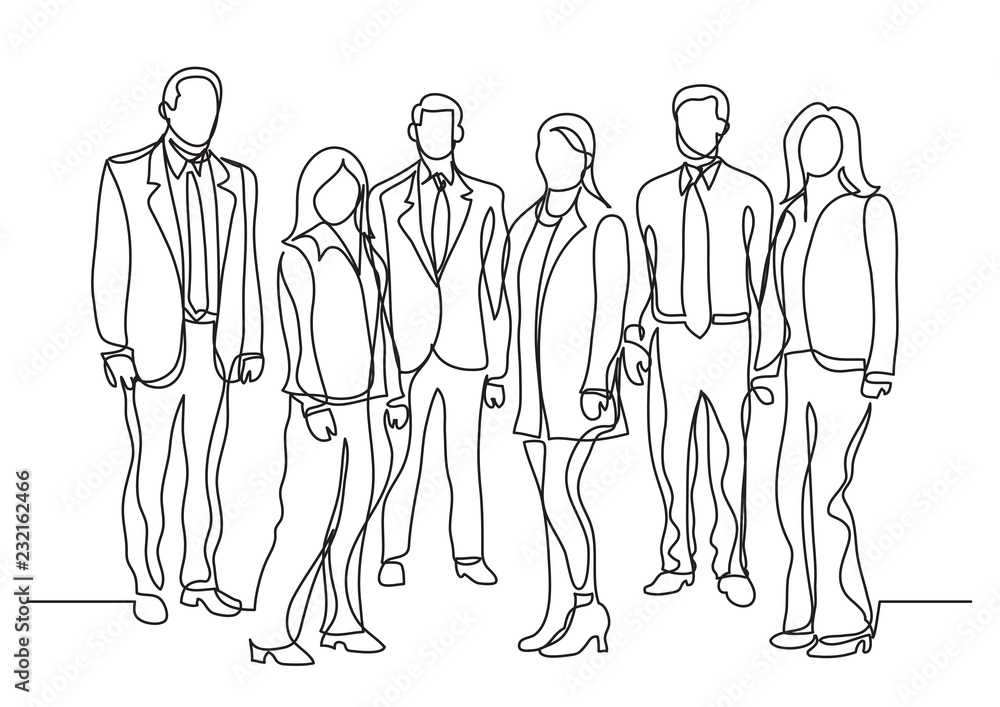 continuous line drawing of business team standing together Stock Vector ...