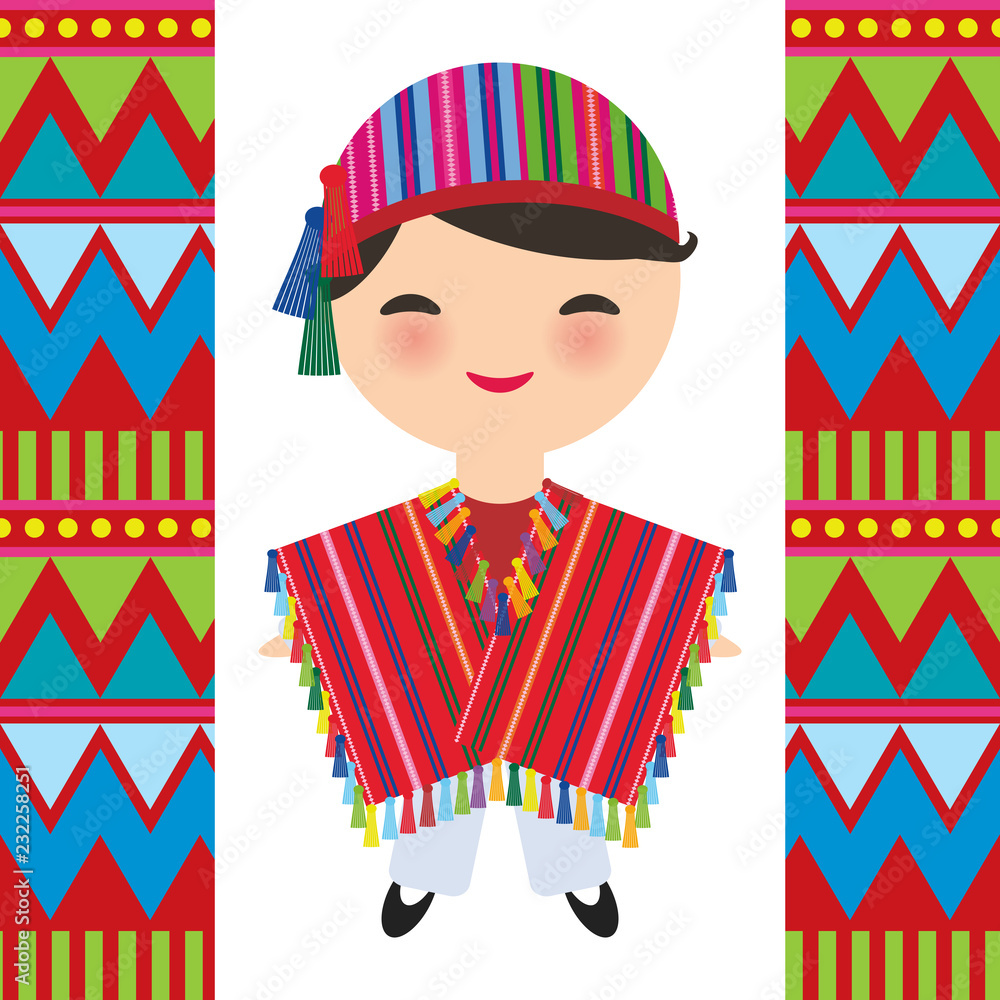 Peruvian boy in national costume and hat. Cartoon children in ...