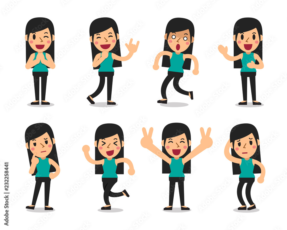 Vector cartoon woman character poses set Stock Vector | Adobe Stock