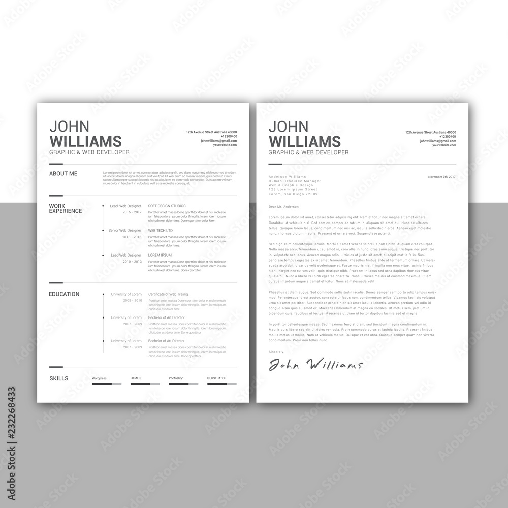 Clean Resume Templates Stock Vector | Adobe Stock