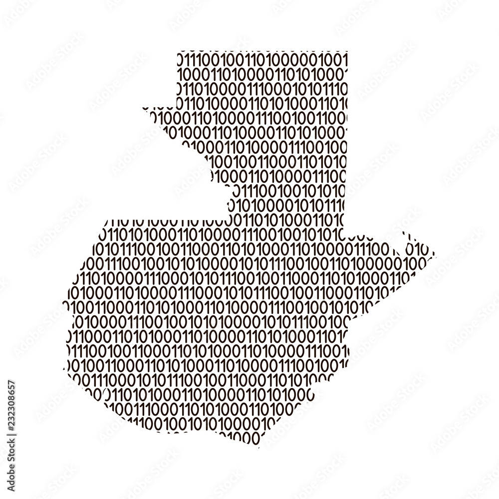 Guatemala map abstract schematic from black ones and zeros binary digital code. Vector ...