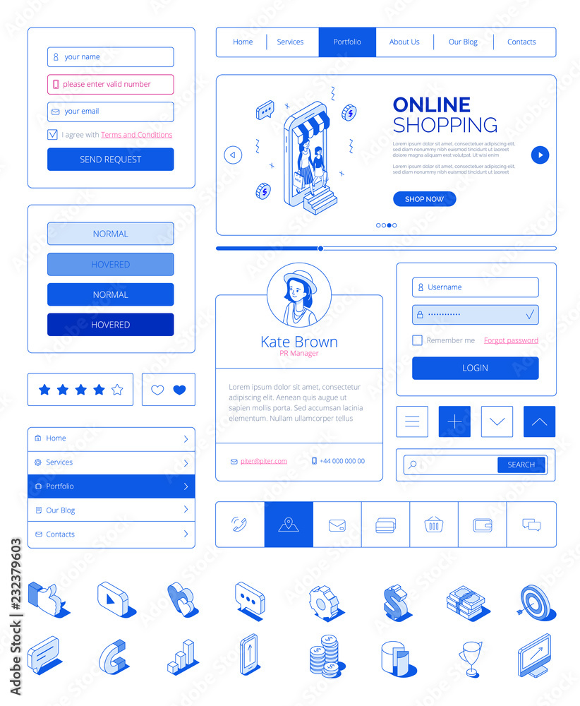 Ready to use user interface,UI layout kit with modern isometric people ...