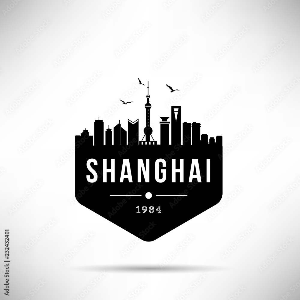 Shanghai City Modern Skyline Vector Template Stock Vector | Adobe Stock