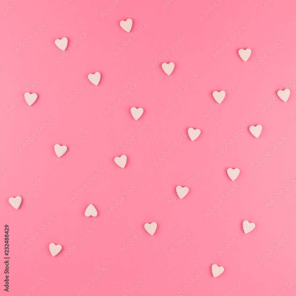 Flat lay of pink heart shaped candies Stock Photo | Adobe Stock