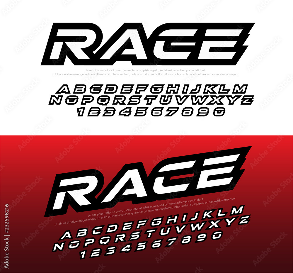 sport modern alphabet and number fonts. Racing typography italic font ...