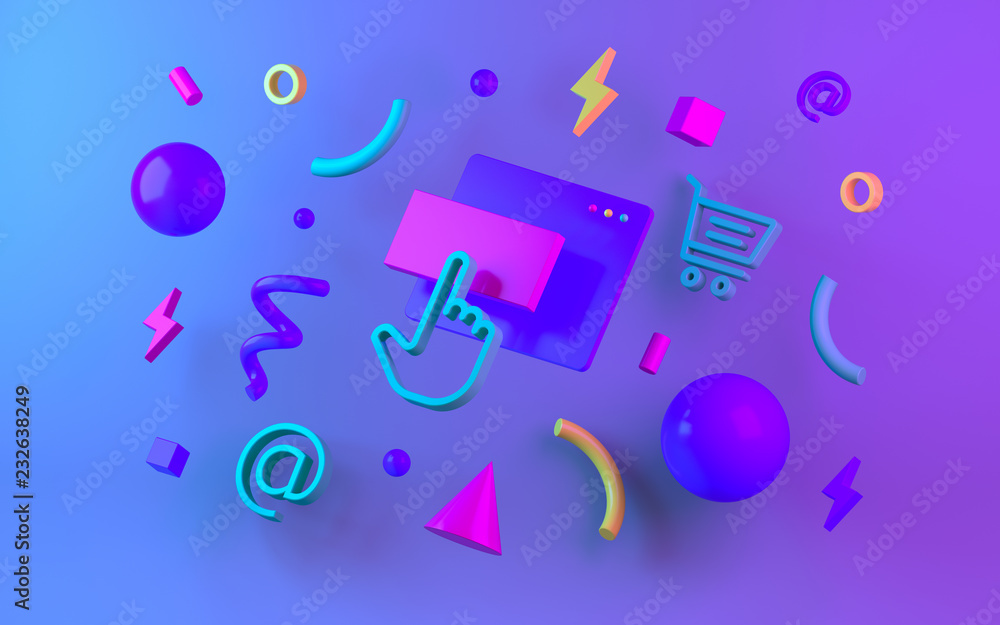 Bright multicolor geometric shapes for web design. 3d render Stock ...