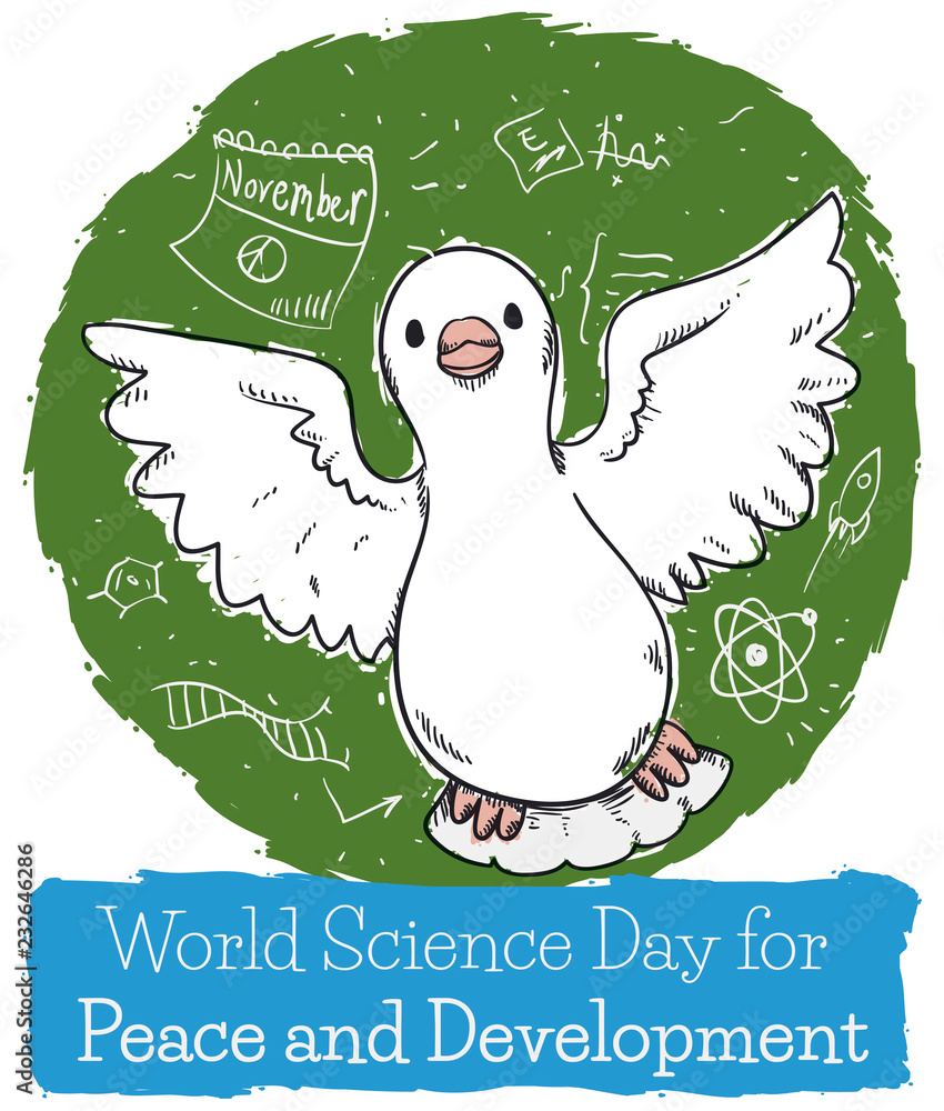 Dove with Doodles for Science Day for Peace and Development, Vector ...