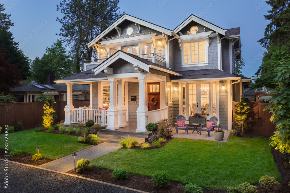 Beautiful Home Exterior at Night Stock Photo | Adobe Stock