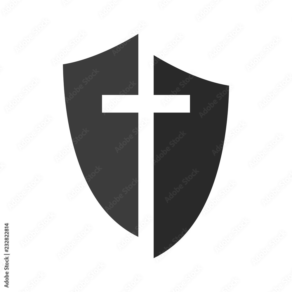 Christian cross and shield of faith. Christian church vector logo ...