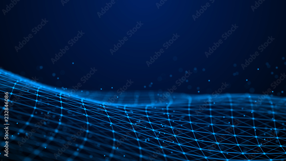 Abstract 3d rendering dots and lines. Technology background. Big data visualization. Artificial ...