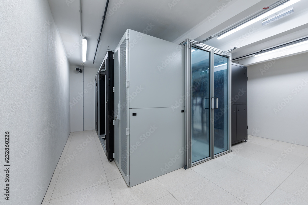 cold aisle containment and in-row cooling rack units of computer data ...