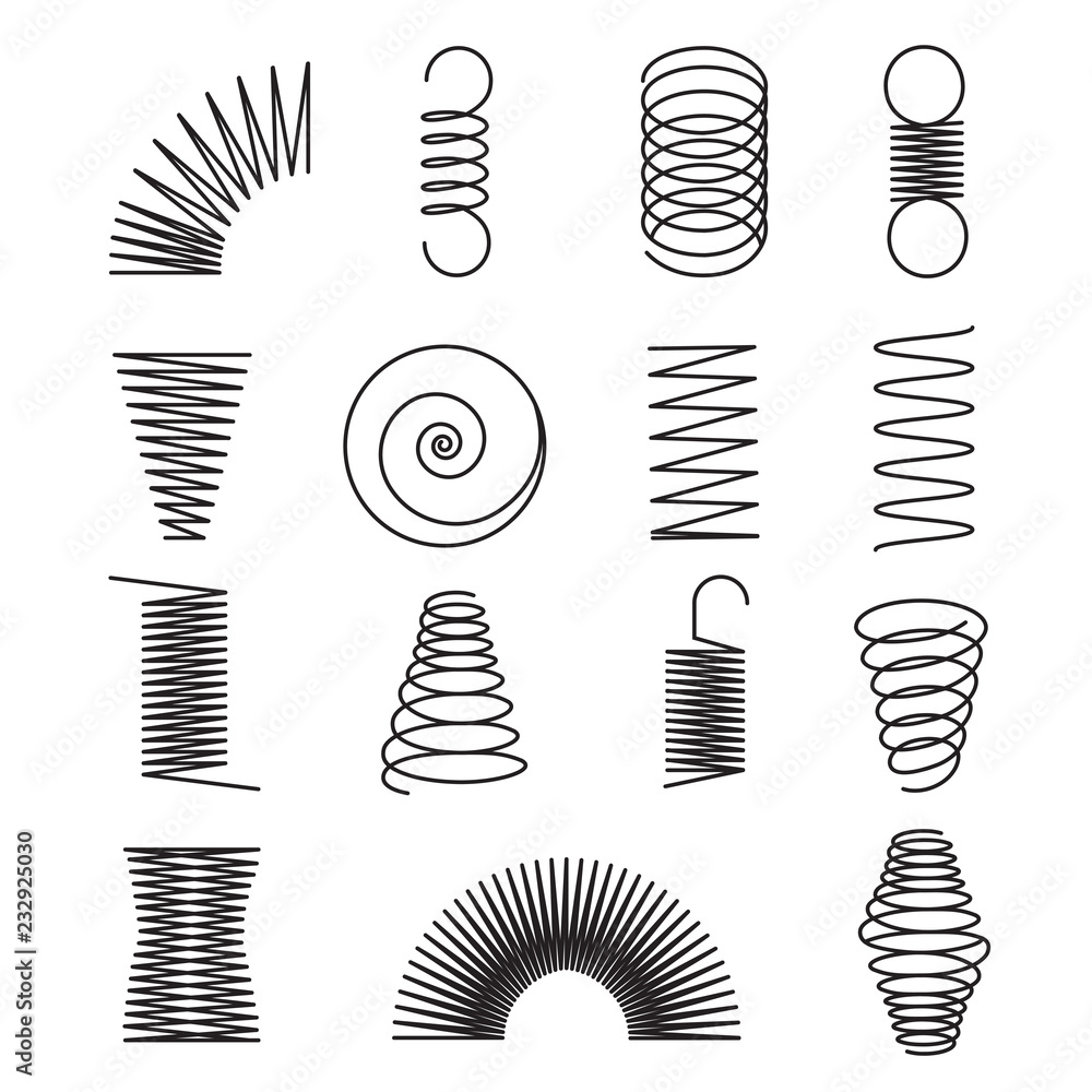 Metal springs. Spiral lines, coil shapes isolated vector symbols ...