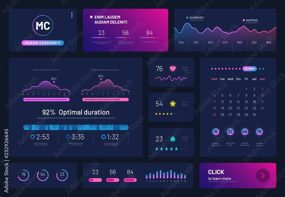 Dashboard infographics. Trading platform with statistics graphs finance ...