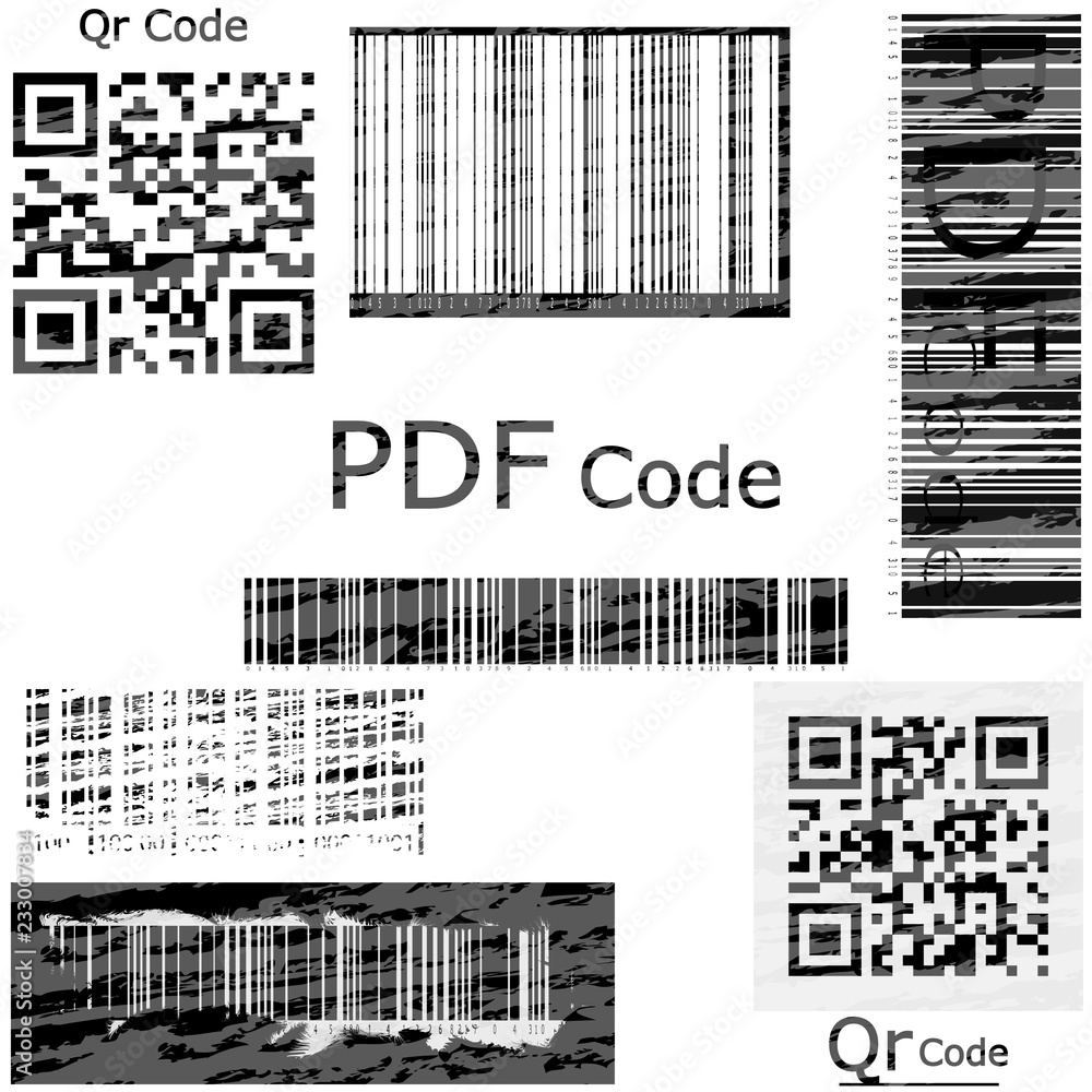 Packaging labels, bar and QR codes on white vector stickers. Barcode QR ...