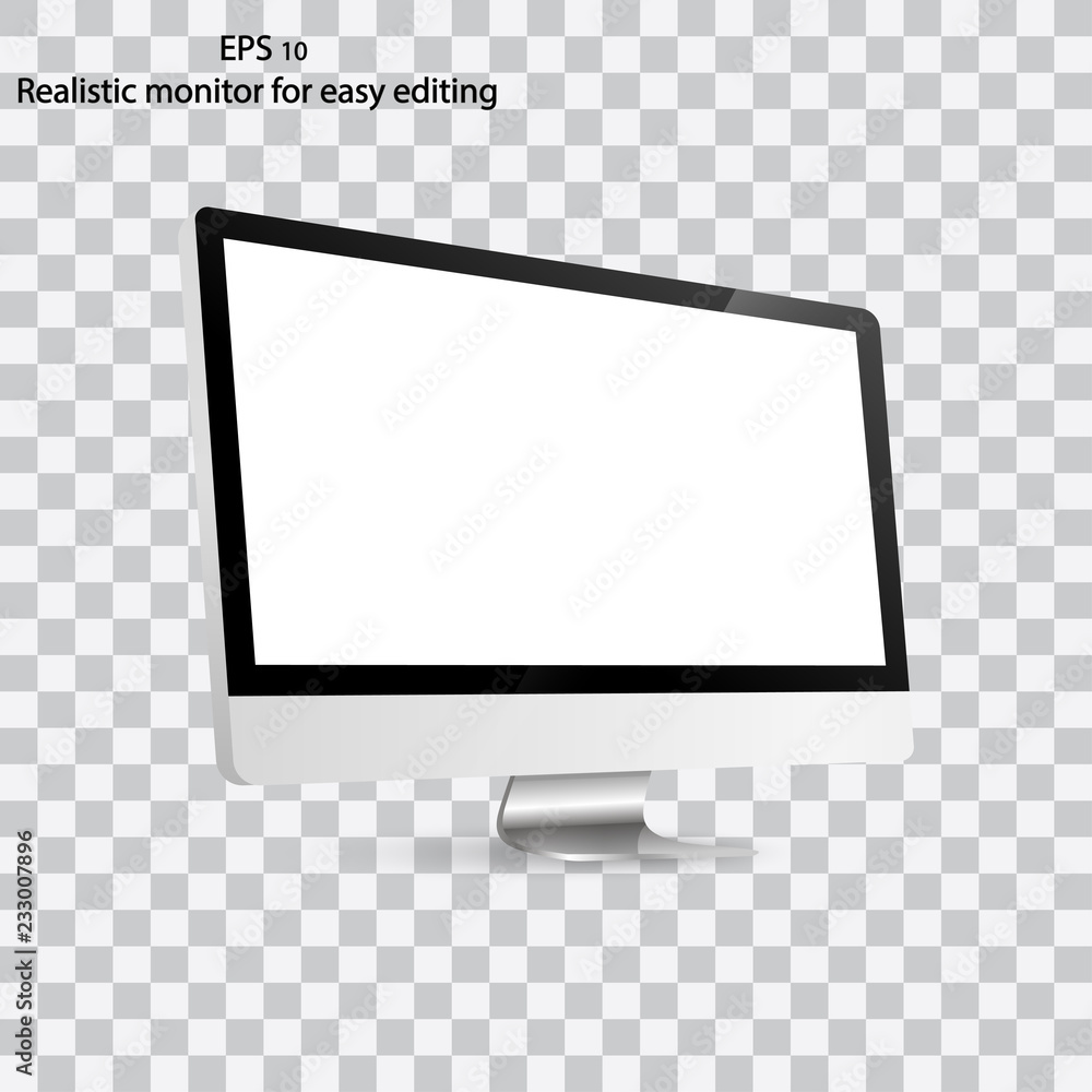 Mockup of realistic monitor. Realistic monitor and white screen laptop ...