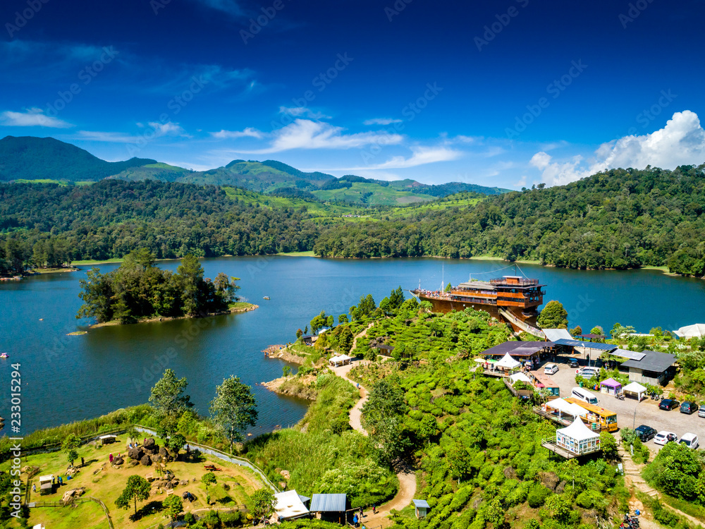 Aerial View of a Pinisi Boat Shaped Restaurant Building in the Edge of ...