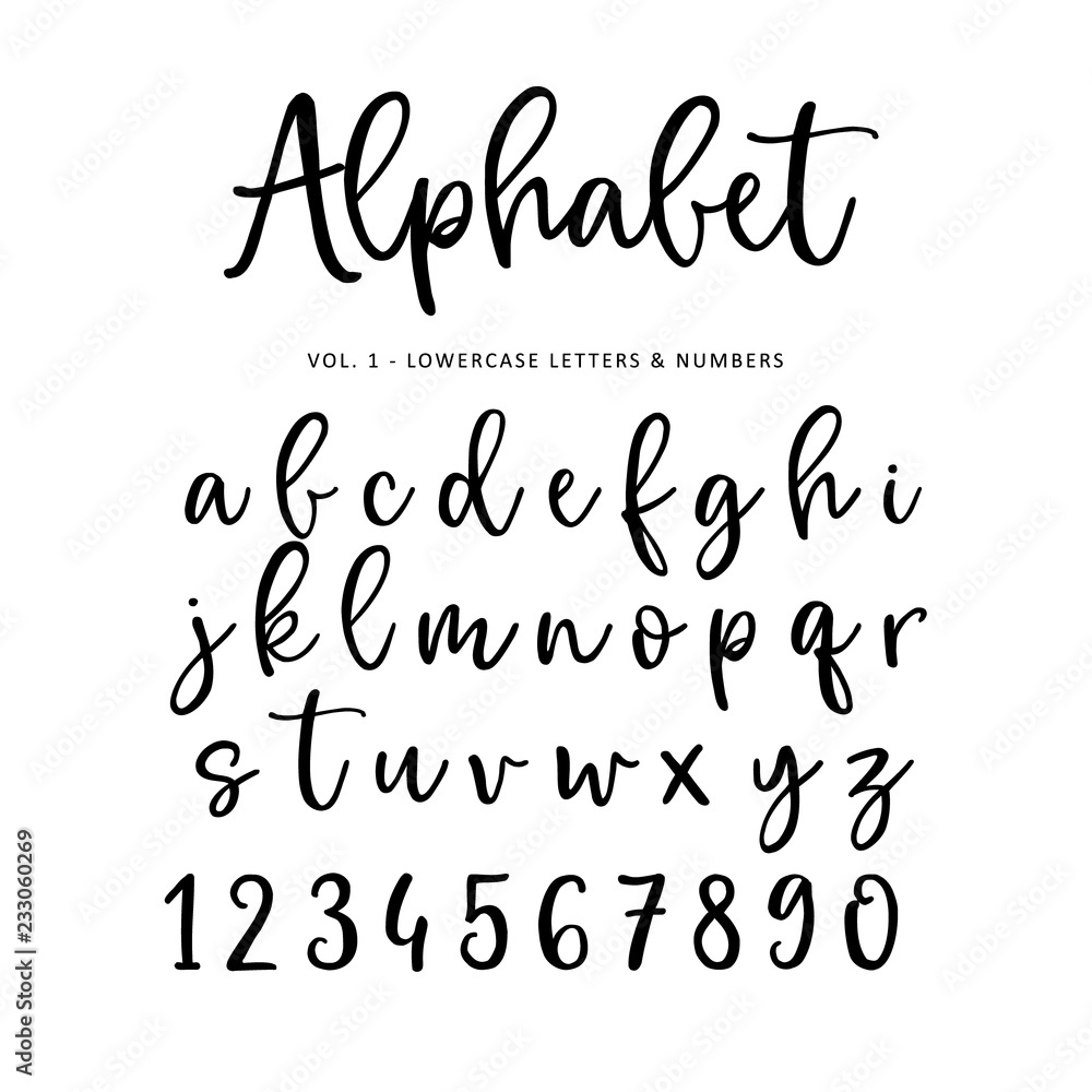 Vector de Stock Hand drawn vector alphabet, font. Isolated letters and numbers written with ...