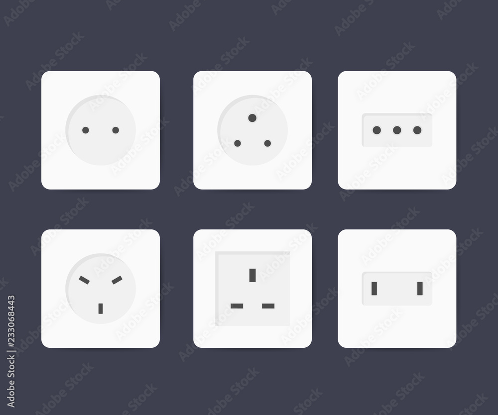 Power socket icon set. World standards for different country plugs ...