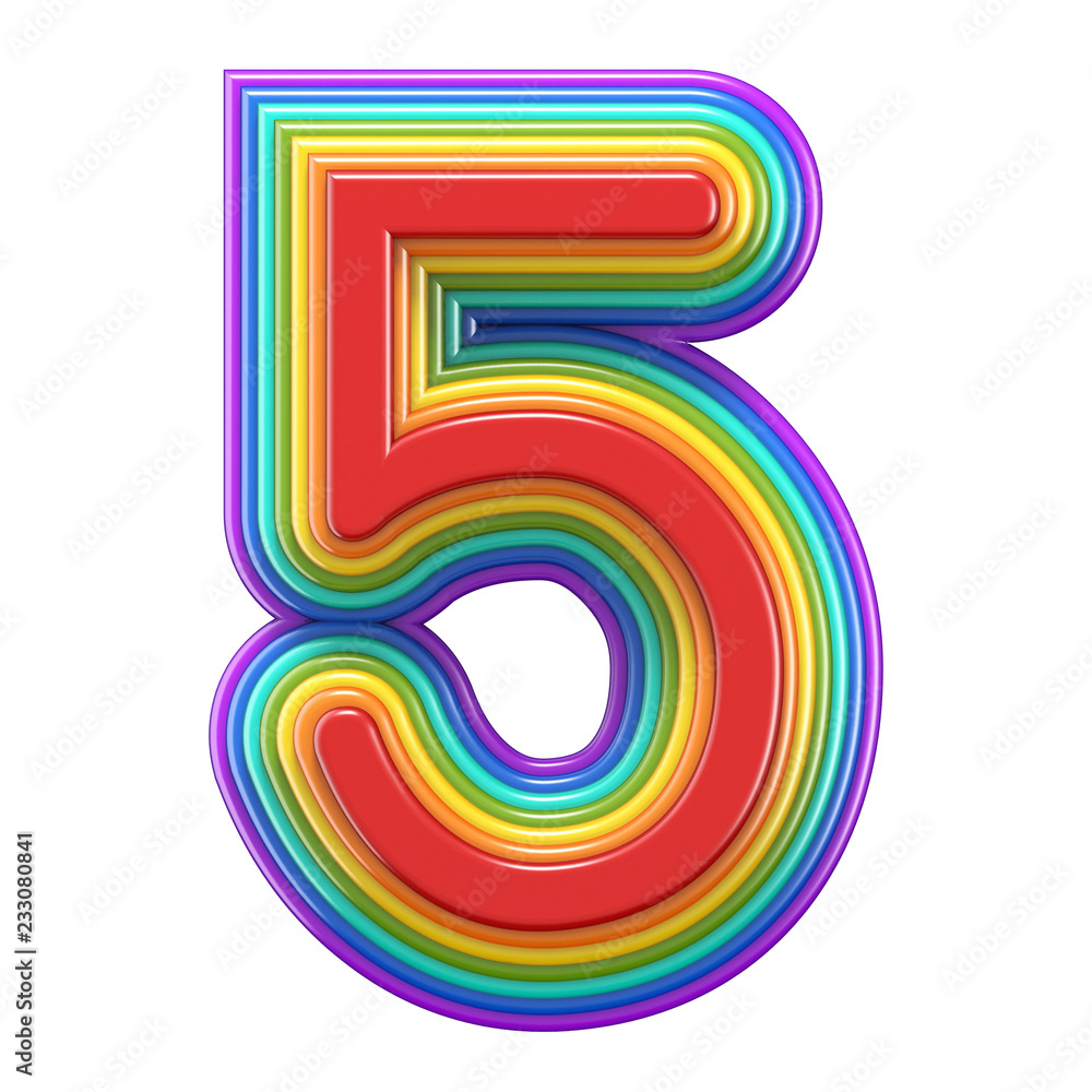 Concentric rainbow number 5 FIVE 3D Stock Illustration | Adobe Stock