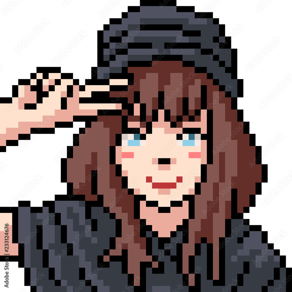 vector pixel art anime girl Stock Vector | Adobe Stock