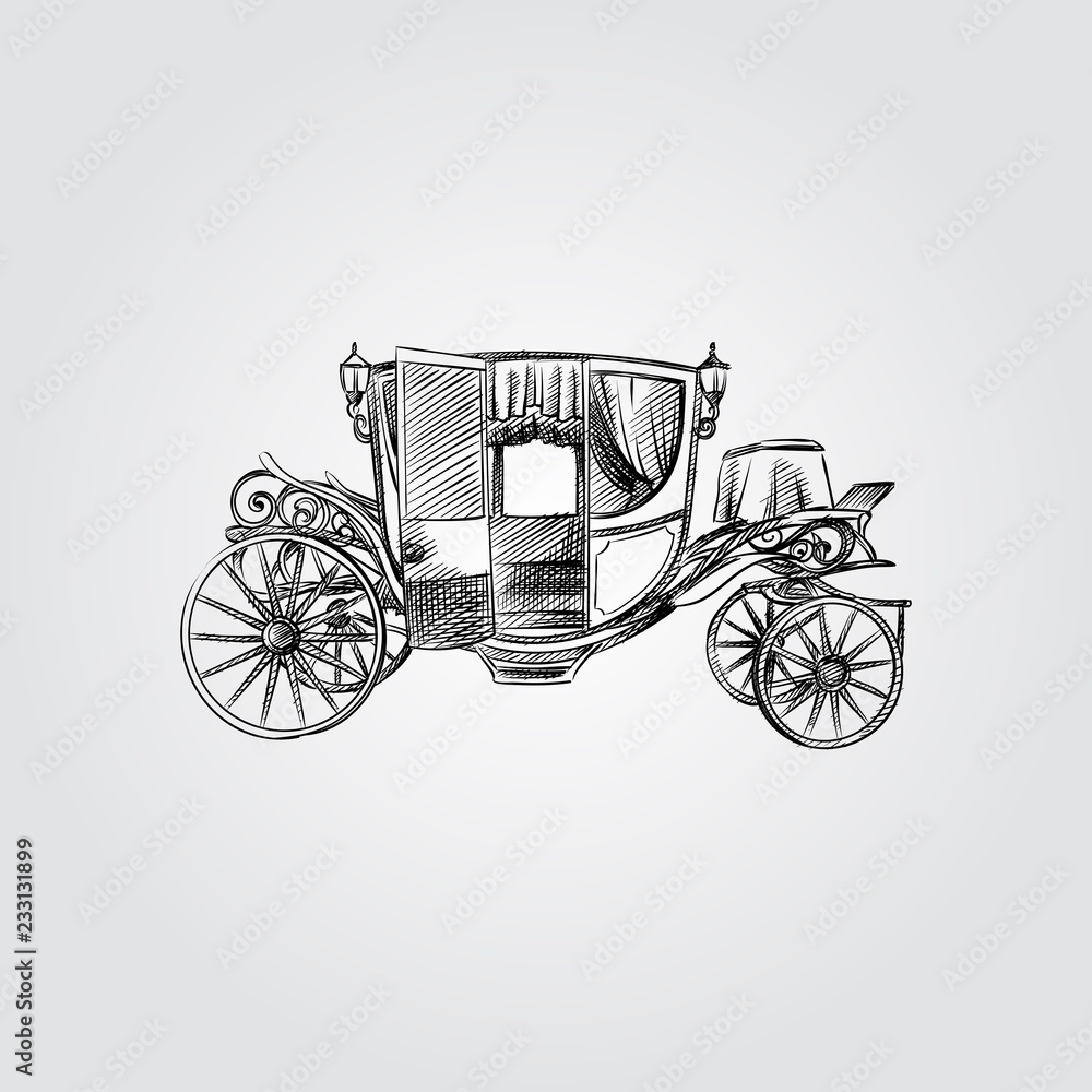 Hand Drawn Carriage Sketch Symbol isolated on white background. Vector ...