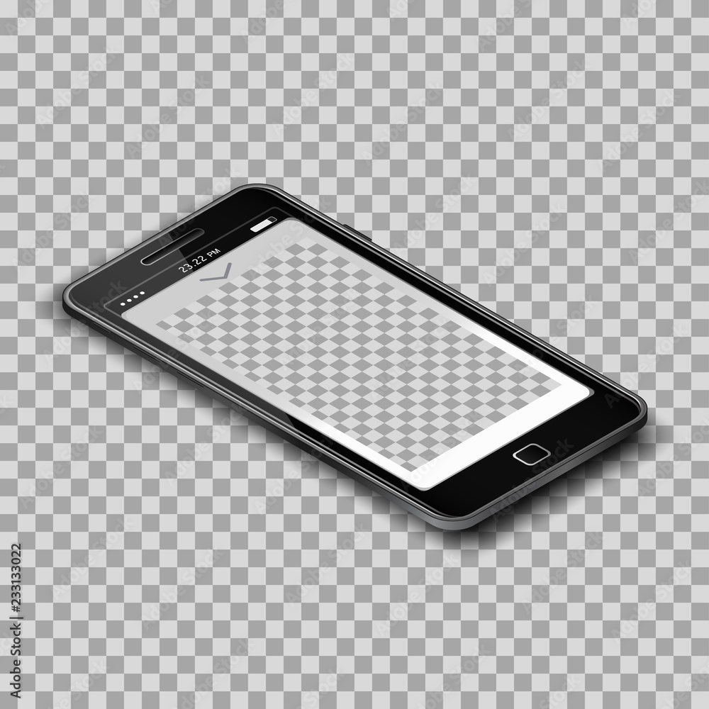 Black smartphone with empty screen on transparent background. Template ...