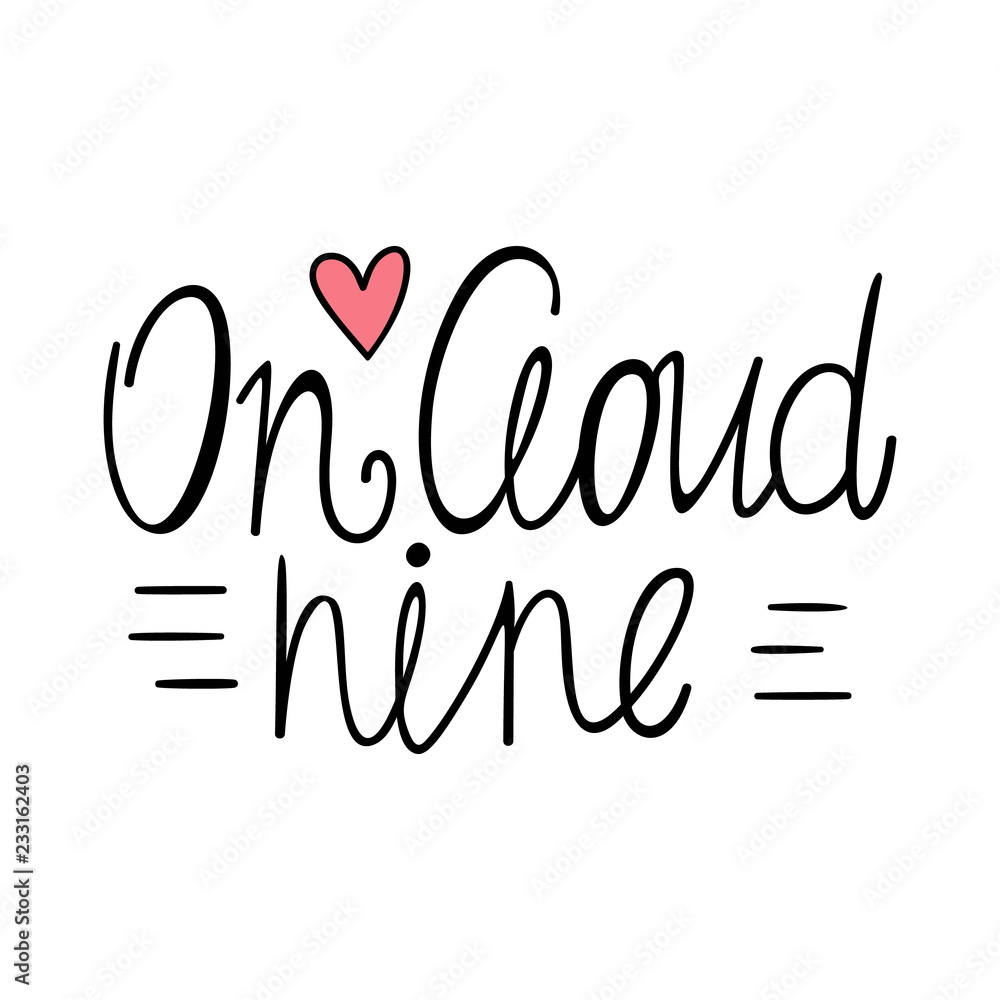 On cloud nine. Vector illustration in hand-drawn style. Heart and ...