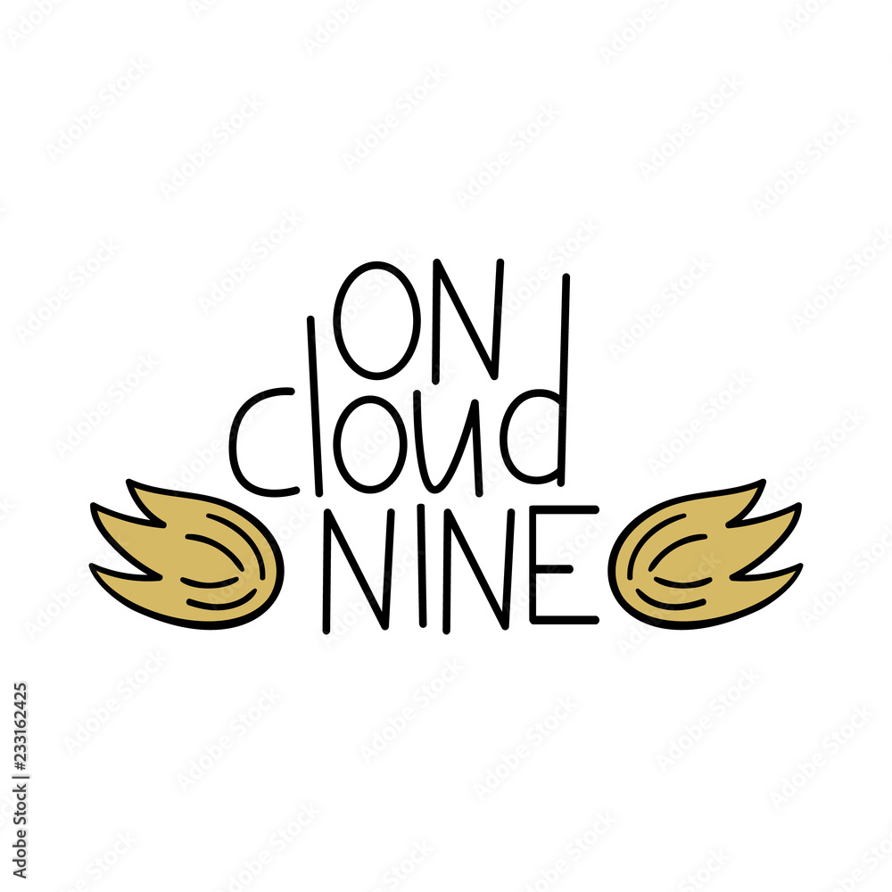 On cloud nine. Vector illustration in hand-drawn style. Wings and ...