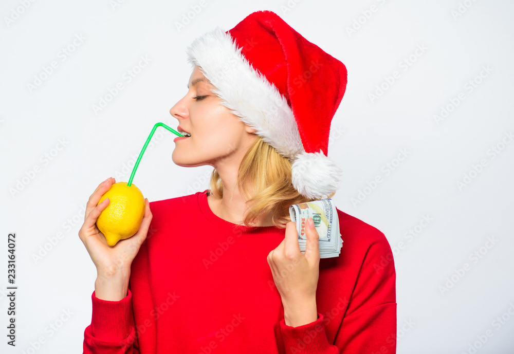 Stockfoto Woman lemon millionaire. Lemon money concept. Symbol of ...