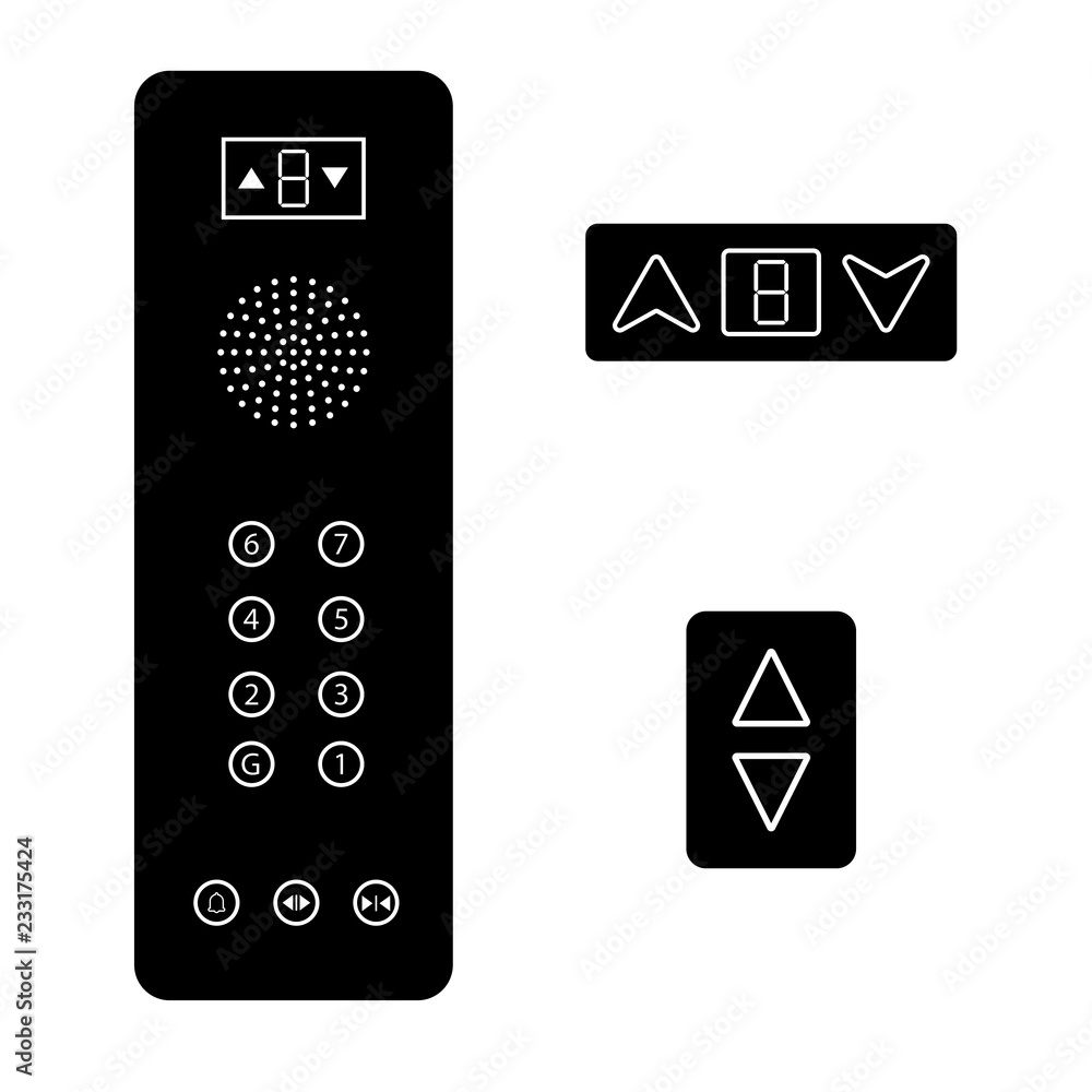 Vector de Stock Elevator buttons panel silhouette set. Clipart image ...