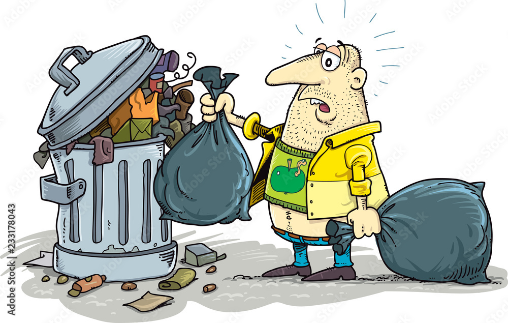 Vector illustration of littering waste disposed around the dust bin on ...