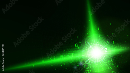 Binary code in abstract futuristic matrix cyberspace, shining green ...
